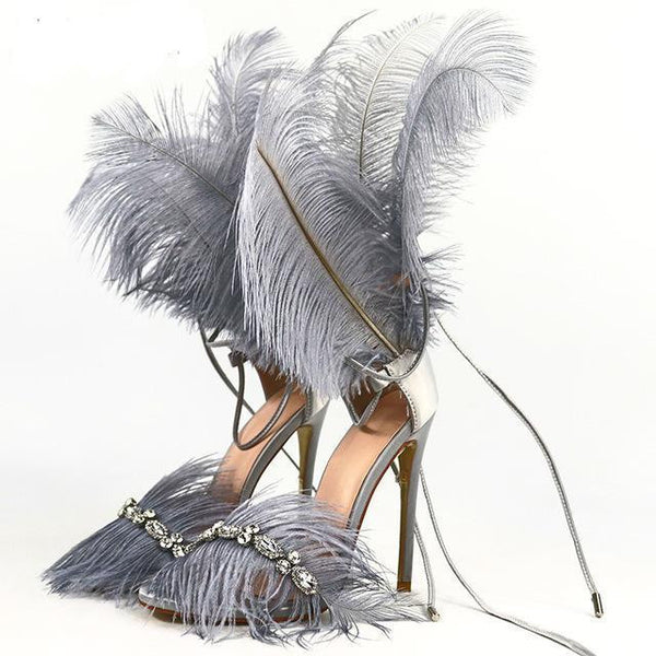 Fur High Heels with Feathers on Back – Premiwear.com