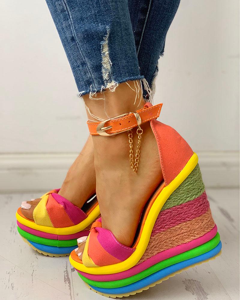 Colorful Rainbow Platform Wedge Sandals – Premiwear.com