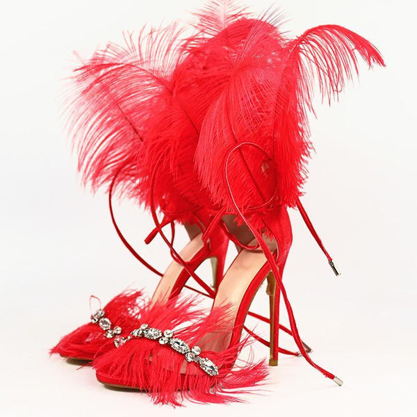 Fur High Heels with Feathers on Back – Premiwear.com