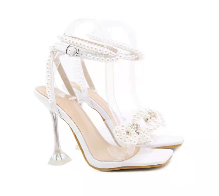 Pearl Diamond Bow Clear Stiletto Heels – Premiwear.com
