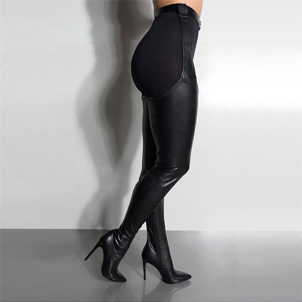 Azalea Wang Black Faux Leather Belted Thigh High Stiletto Chap Boot – Premiwear.com